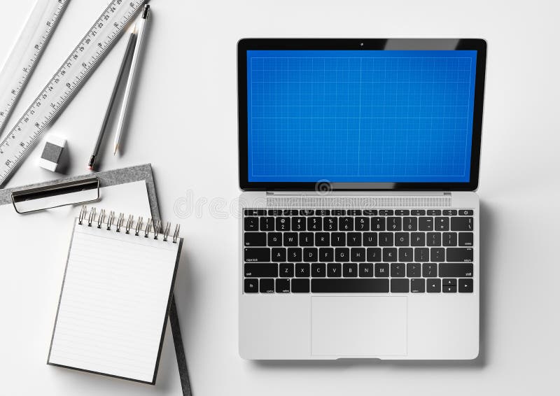 Creative Designer and Architect Desktop with Laptop and Stationery ...