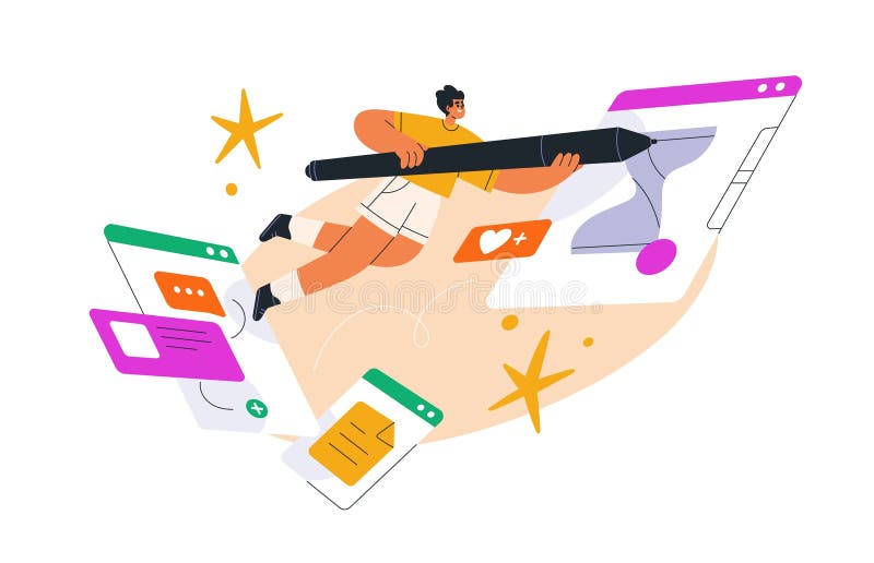 Creative Designer Creating Digital Content. Work Process in UI, Web ...