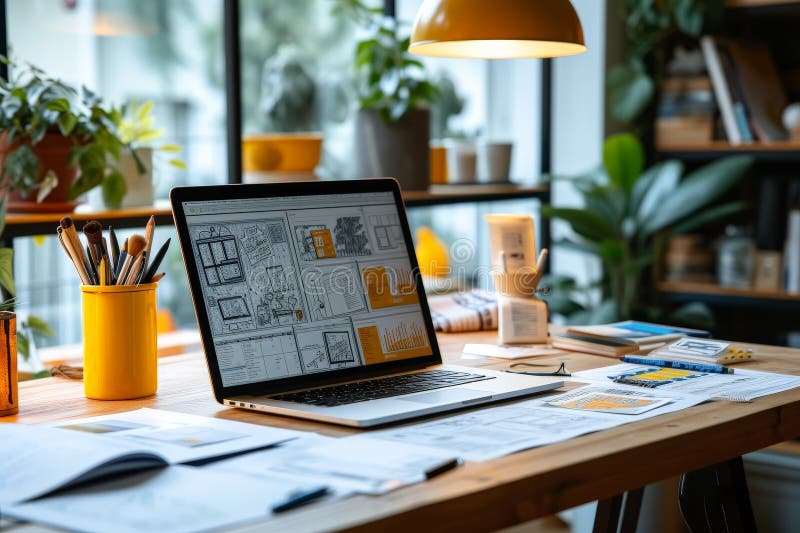 Creative Designer Desk, Minimal Designer Working Table with Laptop and ...