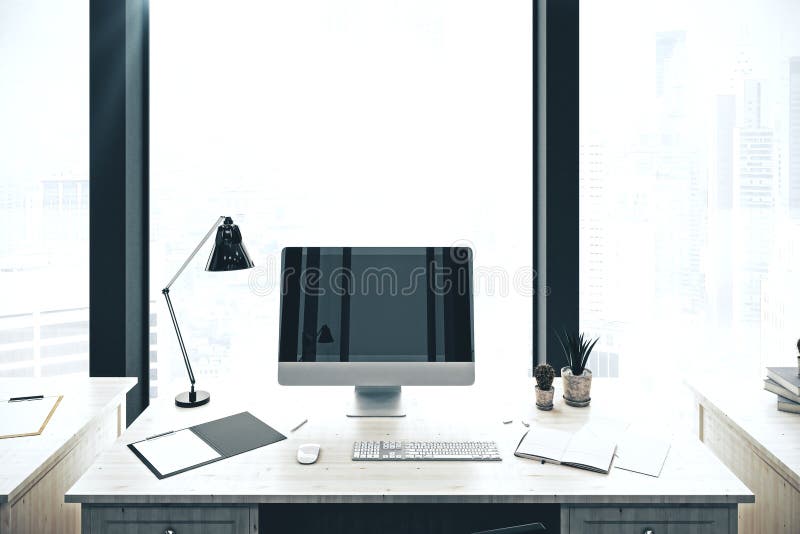 Creative Designer Desktop with Empty Computer Screen Stock Illustration ...