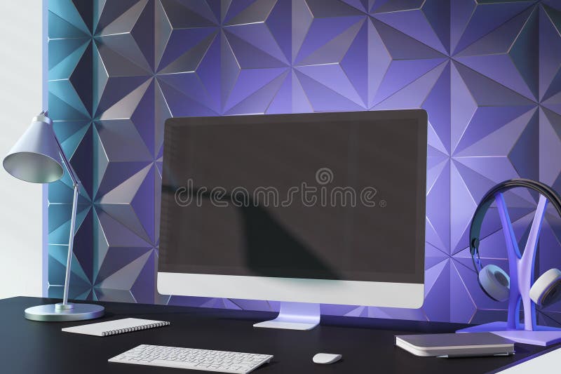 Creative Designer Desktop with Empty Computer Screen, Various Items and ...