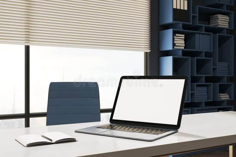 Creative Designer Desktop with Empty White Mock Up Laptop Computer ...
