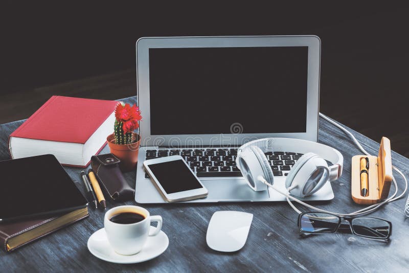 Creative Desktop with Laptop Stock Photo - Image of copyspace, business ...