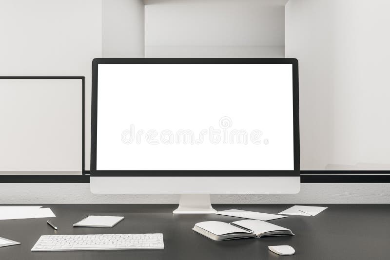 Creative Designer Desktop with White Computer Stock Illustration ...