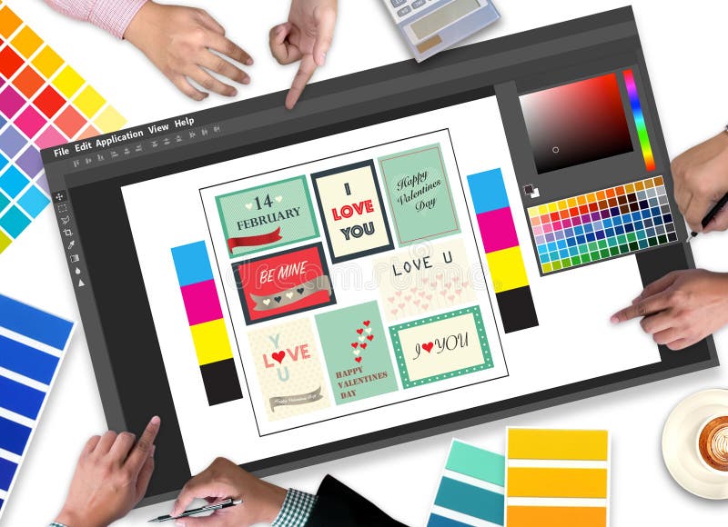 Creative Designer Graphic Designer at Work. Color Swatch Sample Stock ...