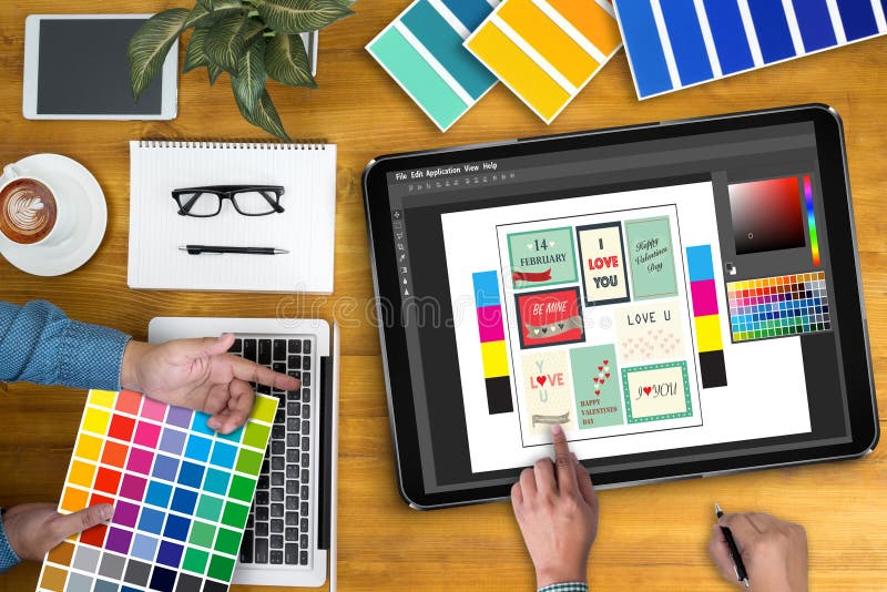 Creative Designer Graphic Designer at Work. Color Swatch Sample Stock ...