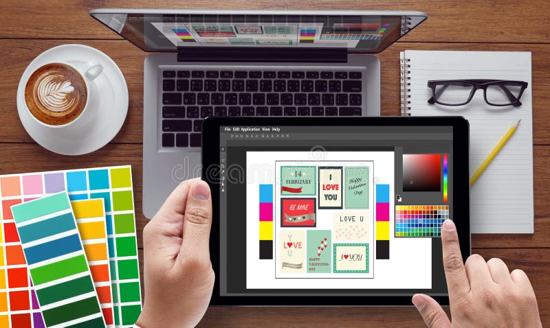 Creative Designer Graphic Designer at Work. Color Swatch Sample Stock ...