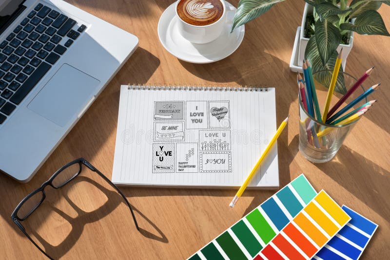 Creative Designer Graphic Designer at Work. Color Swatch Sample Stock ...