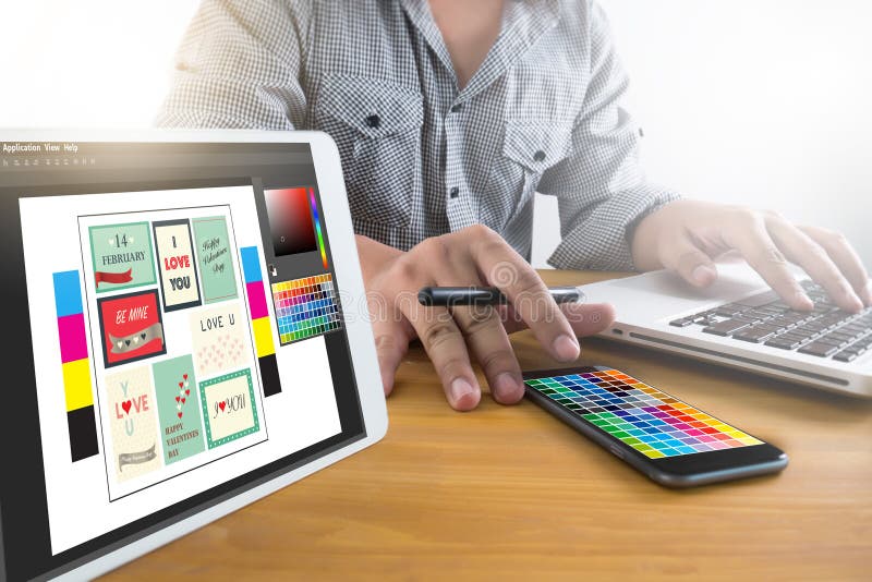 Creative Designer Graphic at Work. Color Swatch Samples, Illustrator ...