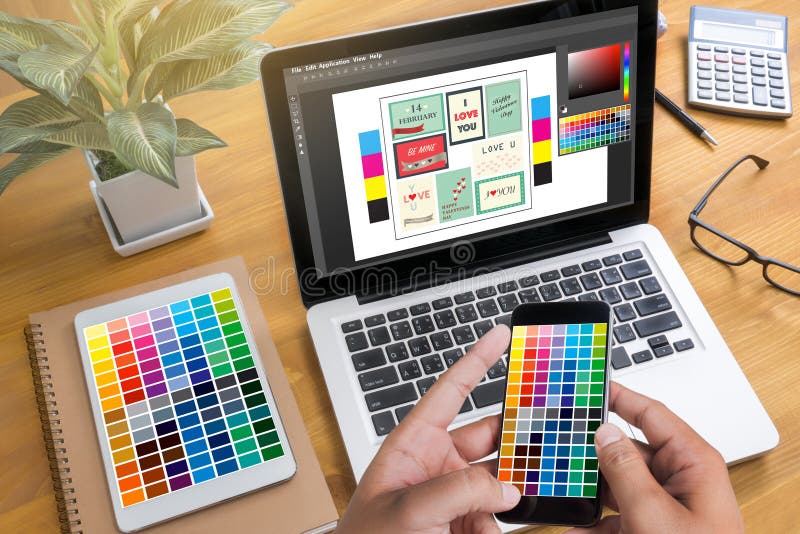 Creative Designer Graphic at Work. Color Swatch Samples, Illustrator ...