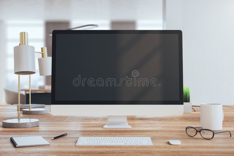 Creative Designer Workplace with Empty Black Computer Screen Editorial ...