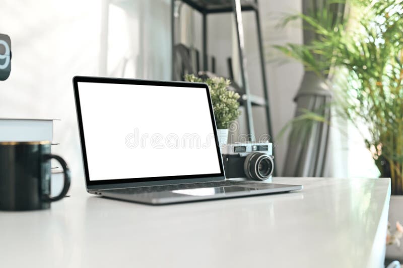 Creative Designer Workplace with Laptop Computer, Retro Camera and ...