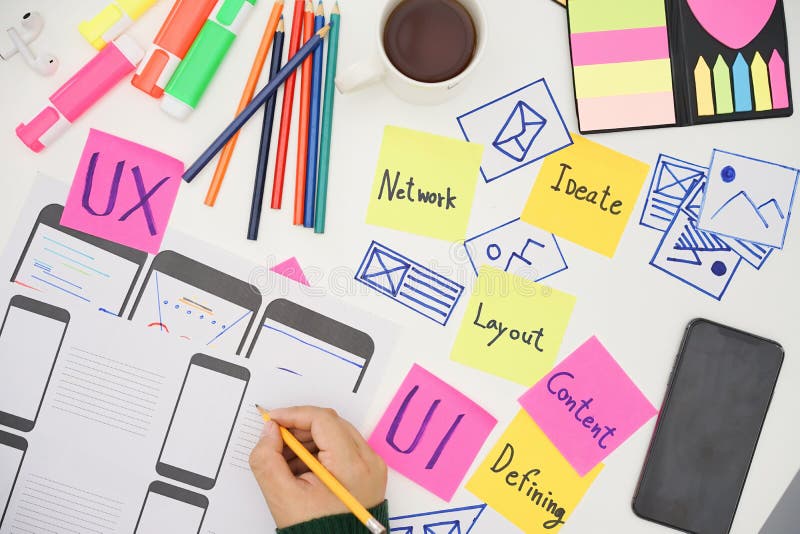 Creative Designers Designing Wireframe Sketch Layout Design Mockup on ...