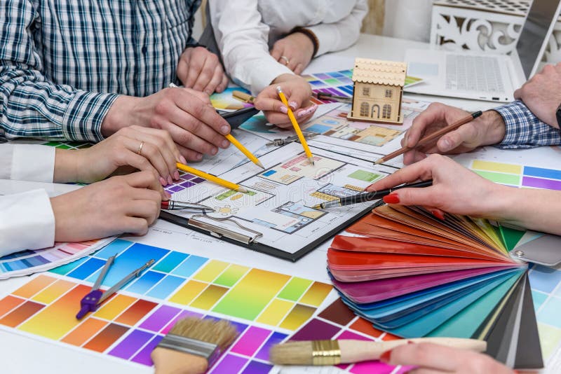 Creative Designers Team Working at New House Project Stock Image ...