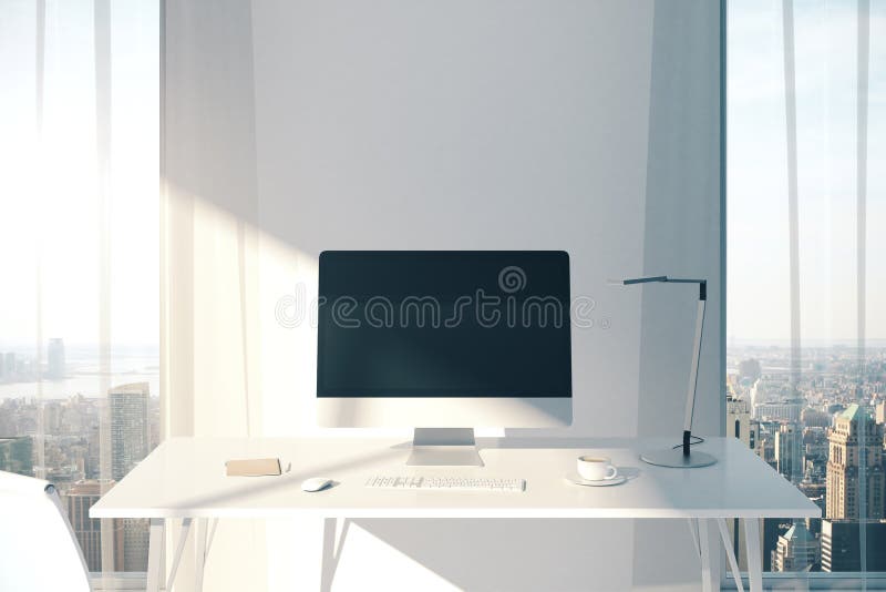 Creative Desk with Empty Computer Stock Illustration - Illustration of ...