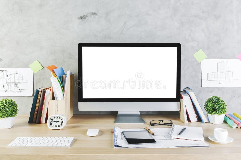 Creative Desk Top with Empty Computer Stock Image - Image of computer ...