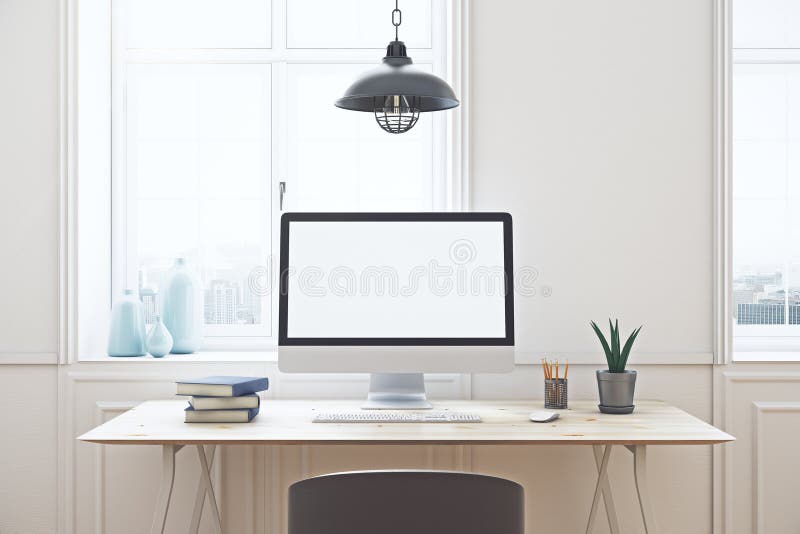 Creative Desktop with Clean Computer Stock Illustration - Illustration ...