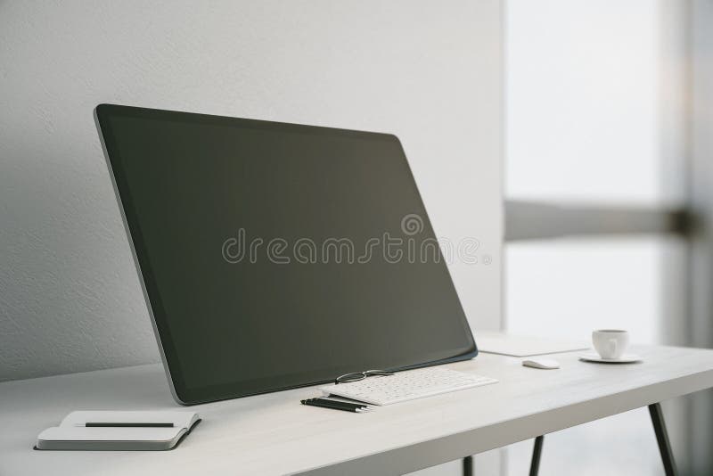 Creative Desktop with Computer Stock Illustration - Illustration of ...