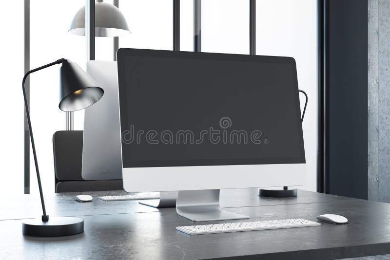 Creative Desktop with Blank Computer Stock Illustration - Illustration ...