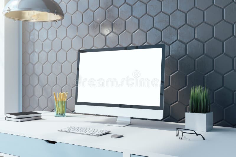 Creative Desktop with Empty Computer Screen Stock Illustration ...