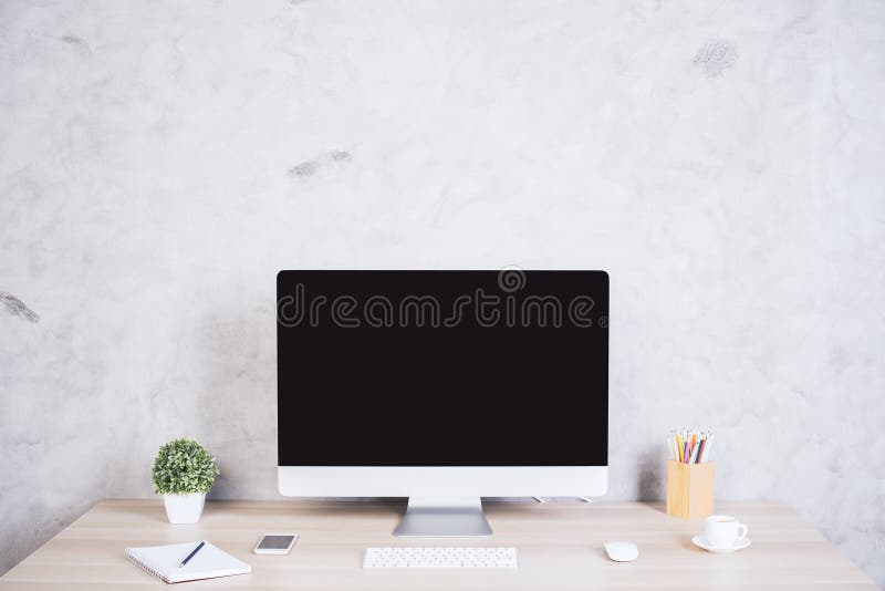Creative desktop frontview stock image. Image of mockup - 73846821