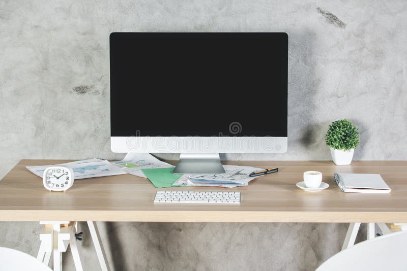 Creative desktop with pc stock photo. Image of modern - 93184368