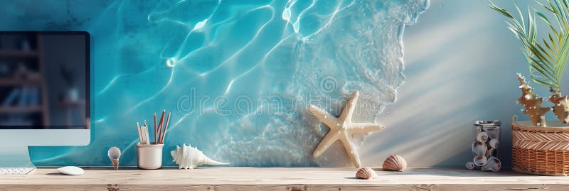 Creative Desktop Setup Featuring Tropical Beach Theme with Starfish ...