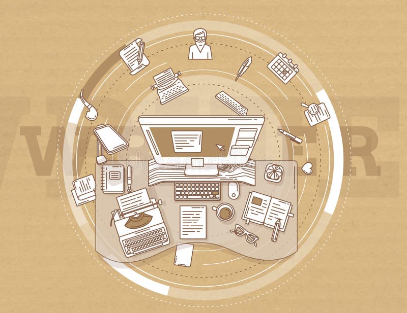 Writer and Copywriter - Detailed Illustration for an Advertising Poster ...