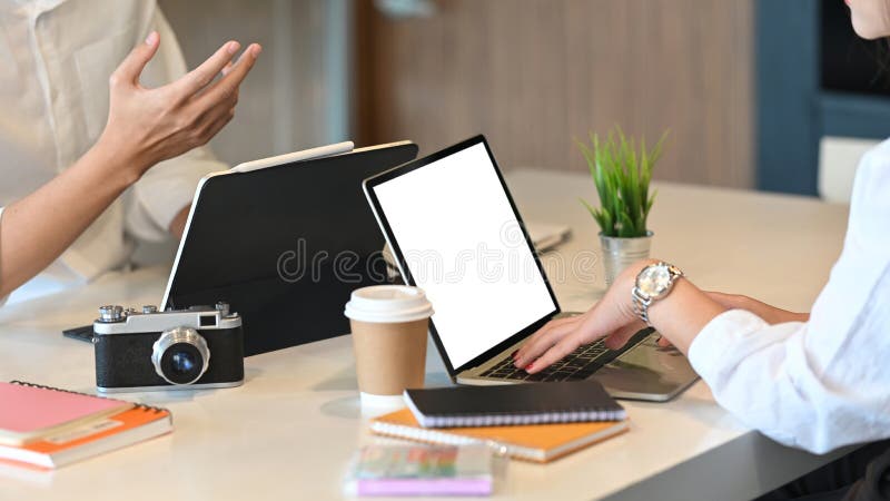 Creative Developer Team Working Together at Meeting Table with Computer ...