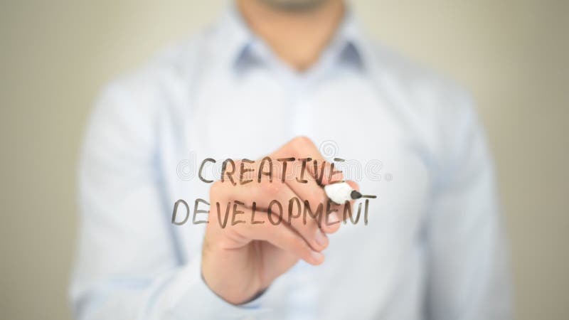 Creative Development, Man Writing on Transparent Screen Stock Image ...