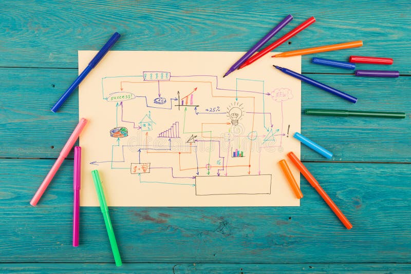 Creative Diagram Drawn with Colored Pens Stock Photo - Image of draw ...