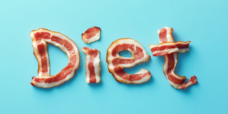 Creative Diet Typography Using Bacon Strips on Blue Background for ...