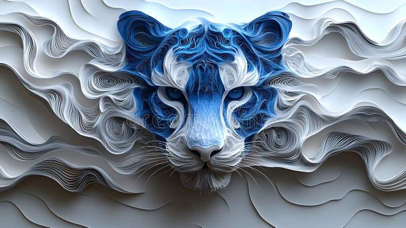 Artistic Blue Tiger Portrait with Flowing Wave Texture Stock ...