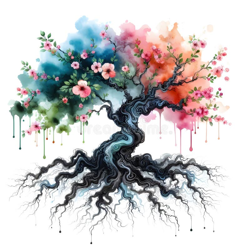 Abstract Tree Formation Paint Pour with Organic Patterns Stock ...