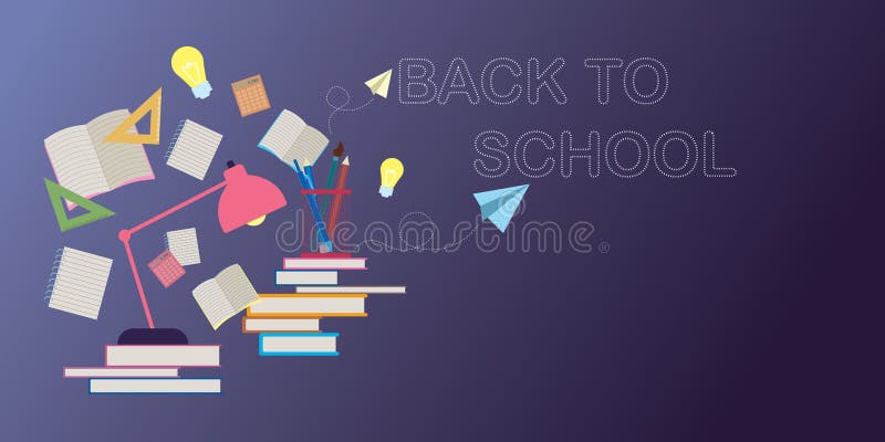 Creative Digital Back To School Banner with Items on Purple Backdrop ...