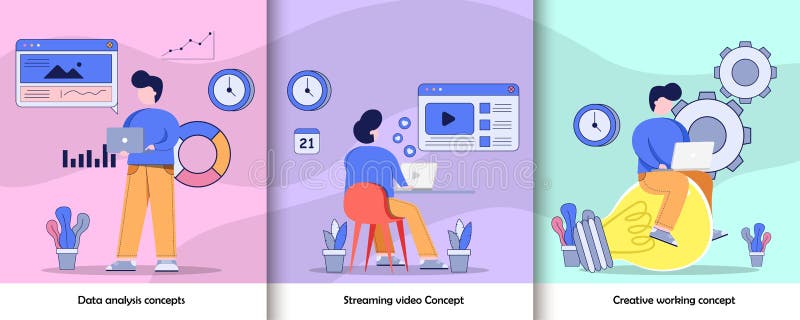 Creative Digital Business Work Activity Graphic Set. Data Analysis ...