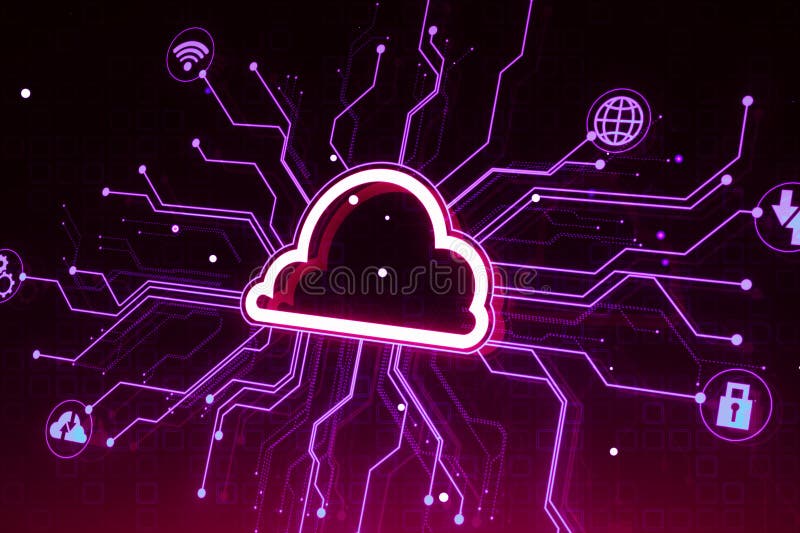 Creative Digital Circuit Cloud on Purple Background. Data Storage ...