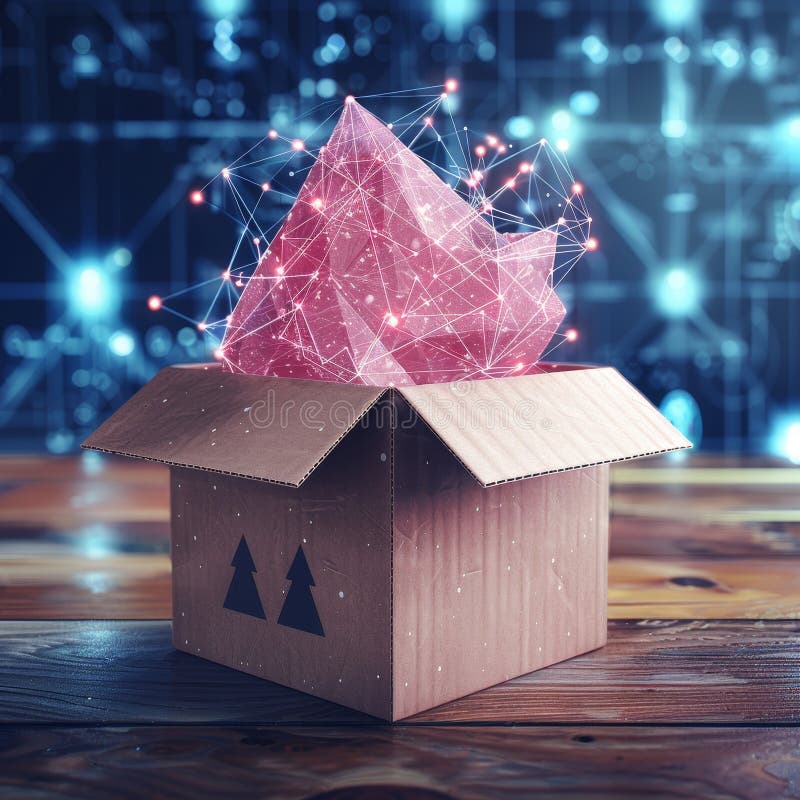 Creative Digital Concept of a Glowing Crystal Emerging from a Cardboard ...