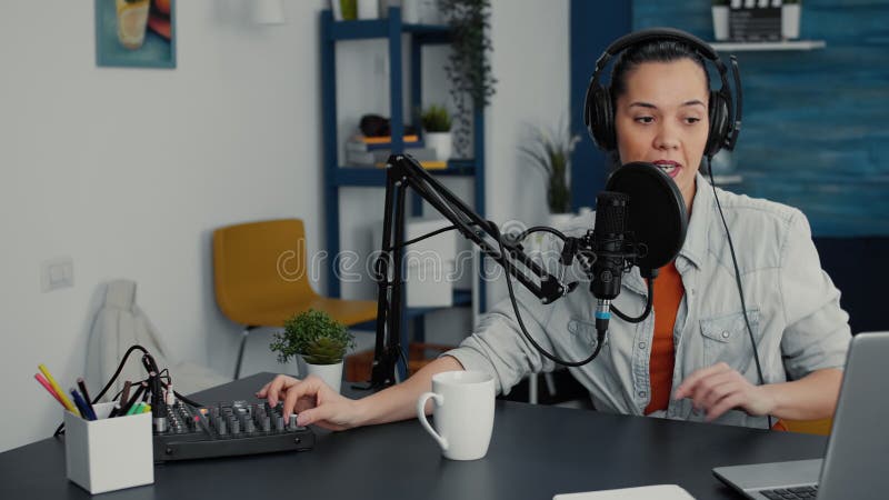 Popular Digital Content Creator Sitting at Home Studio Desk while Filming Vlog Stock Video ...