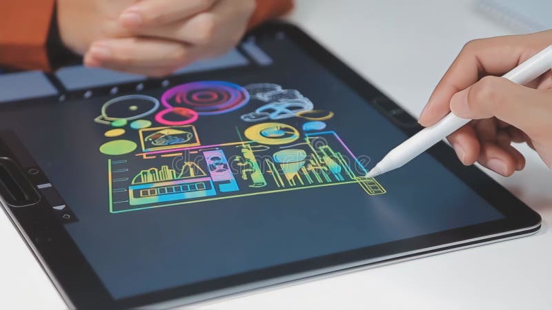 Creative Digital Design Process on Touchscreen Tablet with Stylus in ...