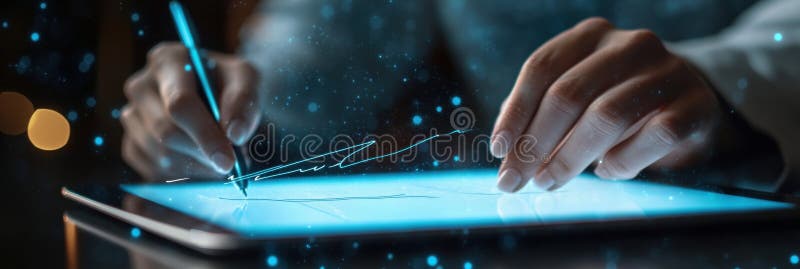 Creative Digital Drawing Process on a Tablet during Nighttime in a Well ...