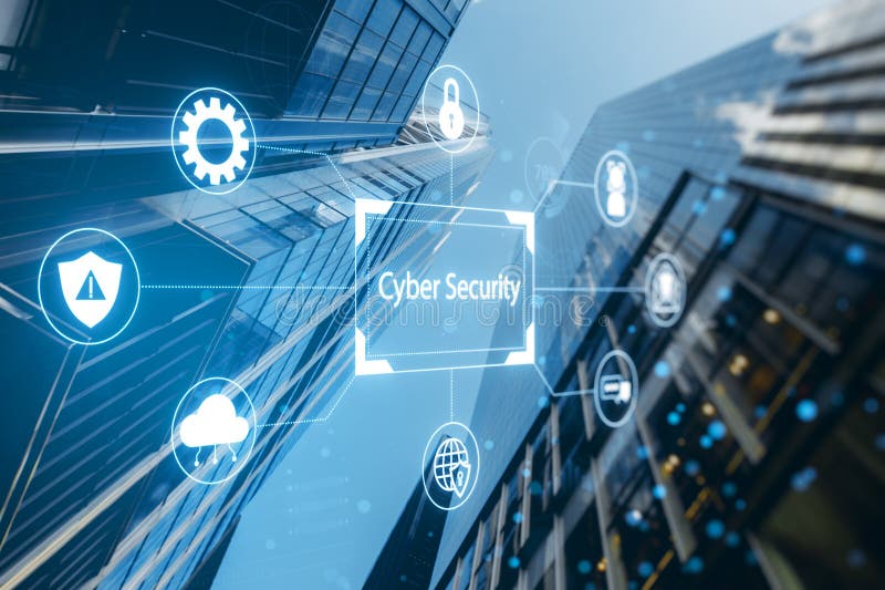 Creative Digital Hologram on City Background. Cyber Security and ...