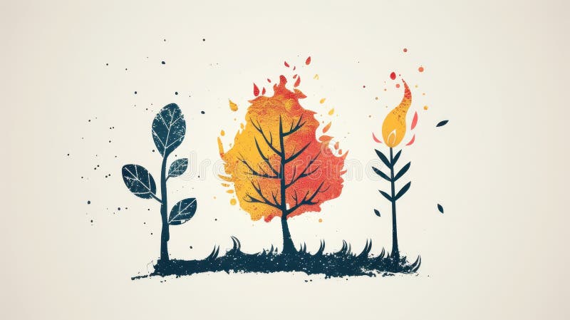 Conceptual Wildfire Illustration with Burning Trees and Growth Stock ...