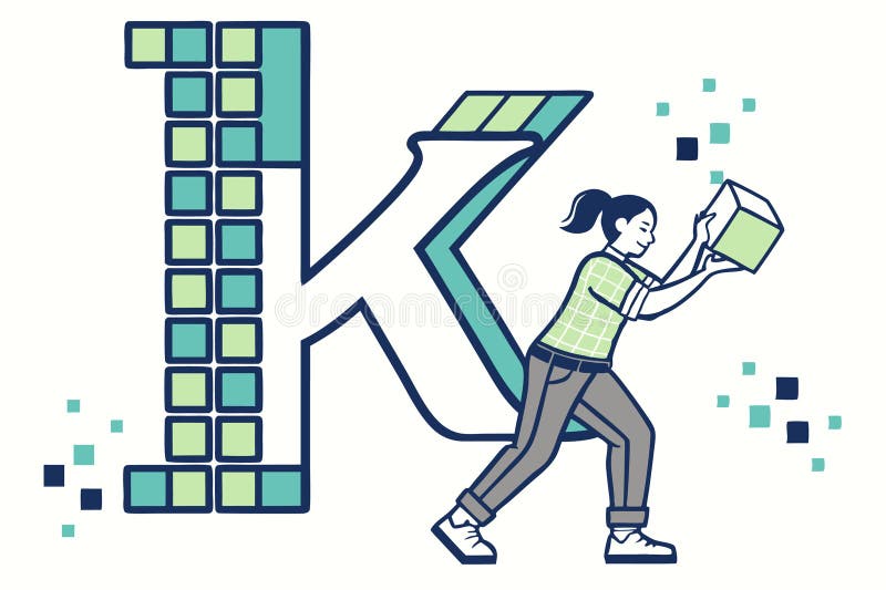 A Creative Digital Letter K Made from Square Pixels Arranged in a Grid ...