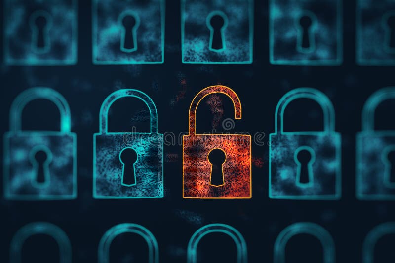 Digital Padlock, Polygonal Map and Data Protection Interface Stock ...