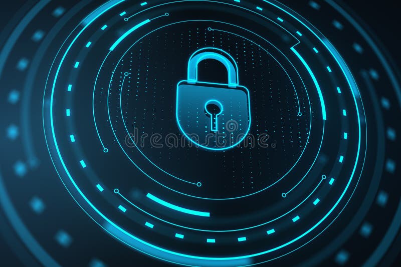 Creative Digital Padlock Hologram on Dark Backdrop. Security, Safety ...