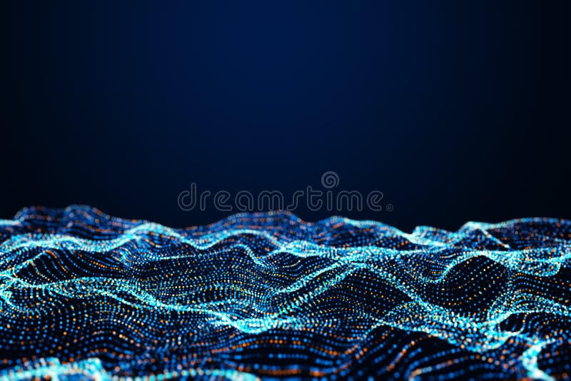 Creative Digital Polygonal Wave on Blue Wallpaper with Mock Up Place ...