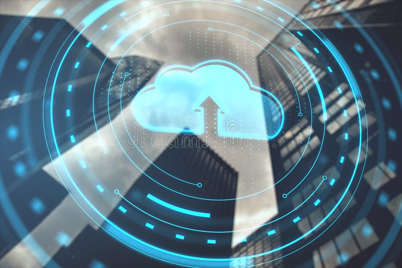 Creative Digital Round Cloud Computing Interface on Blurry City ...