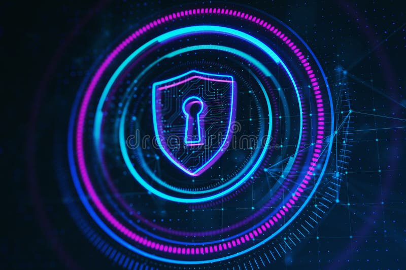 Creative Digital Round Polygonal Shield Button on Background. Secure ...