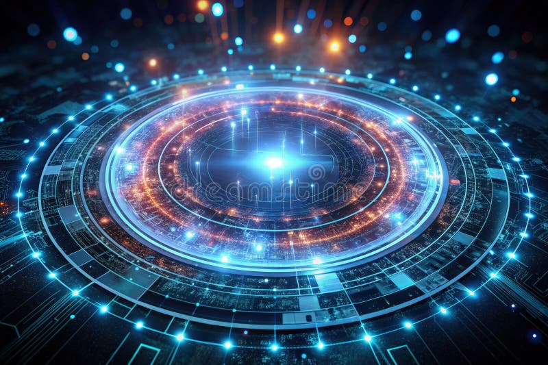 Creative Digital Tech Circle Design on Dark Backdrop Showcasing ...